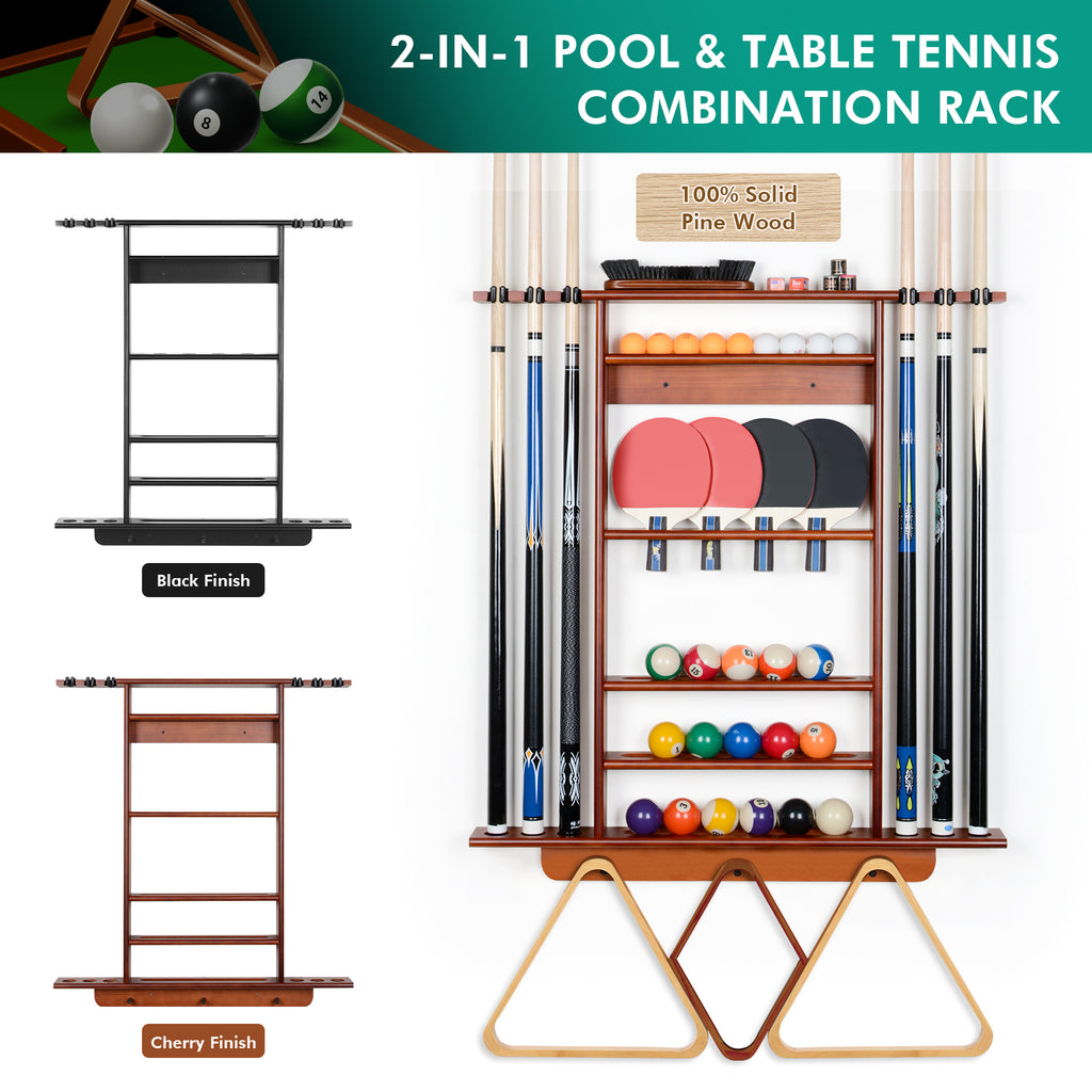 【Patented】2-in-1 Pool Cue Rack & Ping Pong Paddle Holder - Cherry ...