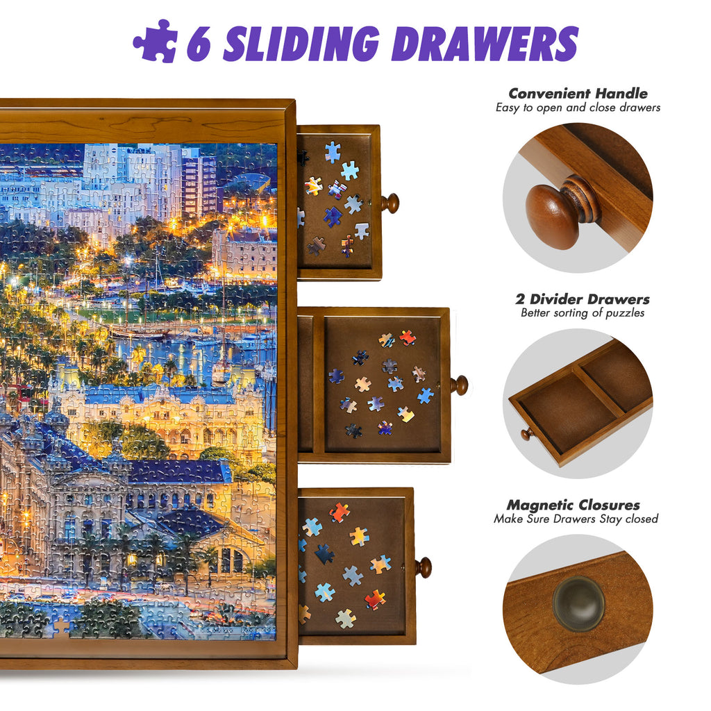 【US CA UK Only】1500 Piece Rotating Puzzle Board with 6 Drawers and Cov ...